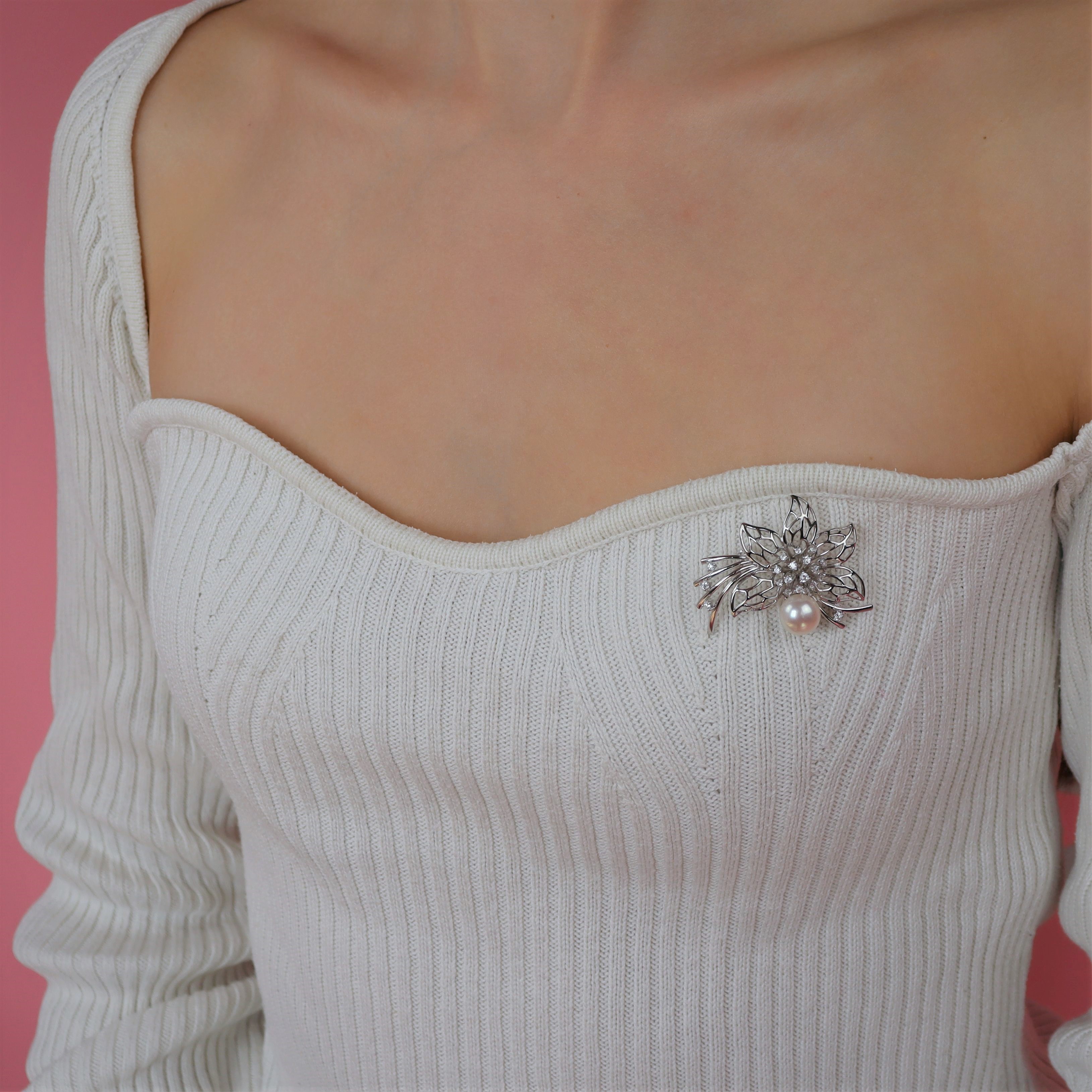 Сребърна брошка цвете SH1029W - Swan Pearls